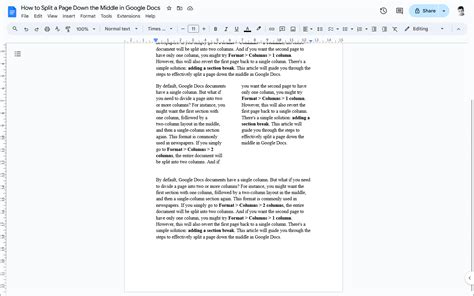 How To Split A Page Down The Middle In Google Docs