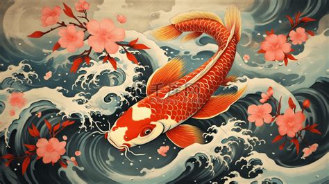 中国风国潮锦鲤彩色插画图片 千库网 中国风国潮锦鲤彩色插画图片 千库网