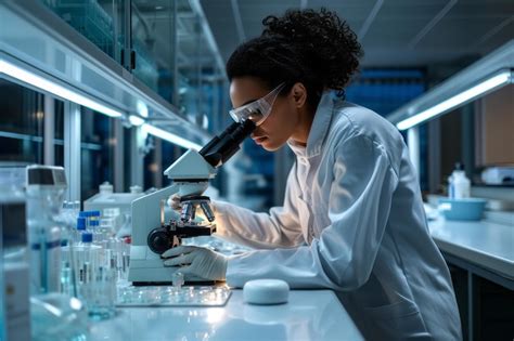 Premium Photo Focused Black Woman Biomedical Researcher Analyzing
