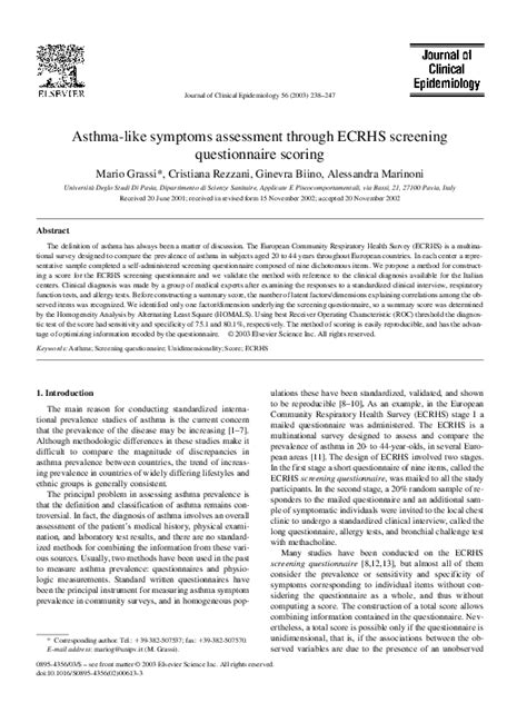 Pdf Asthma Like Symptoms Assessment Through Ecrhs Screening
