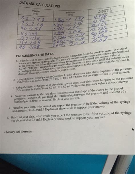 Solved Data And Calculations Processing The Data With The Chegg