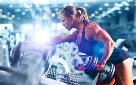 Bodybuilder Skinny Women Fitness Model Women Indoors Working Out Blonde Sport Muscular