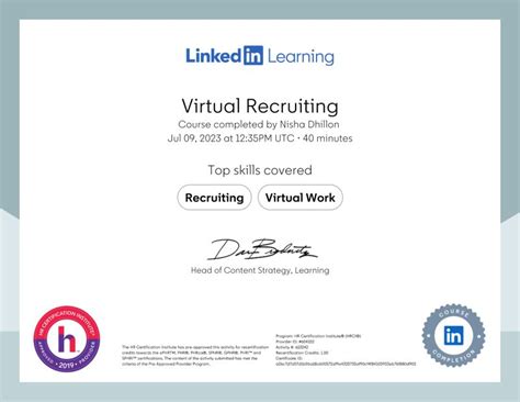 nisha dhillon on linkedin certificate of completion