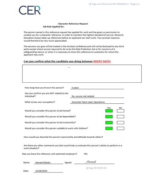 Character Reference Request Pdf