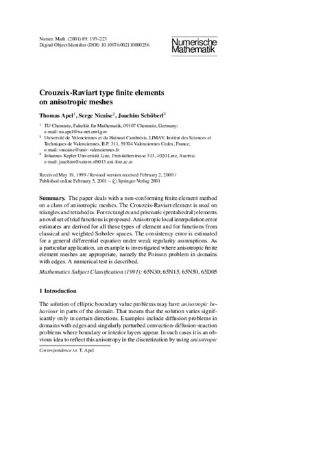 pdf crouzeix raviart type finite elements on anisotropic meshes
