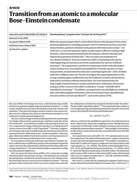 Transition From An Atomic To A Molecular Boseeinstein Condensate Request Pdf