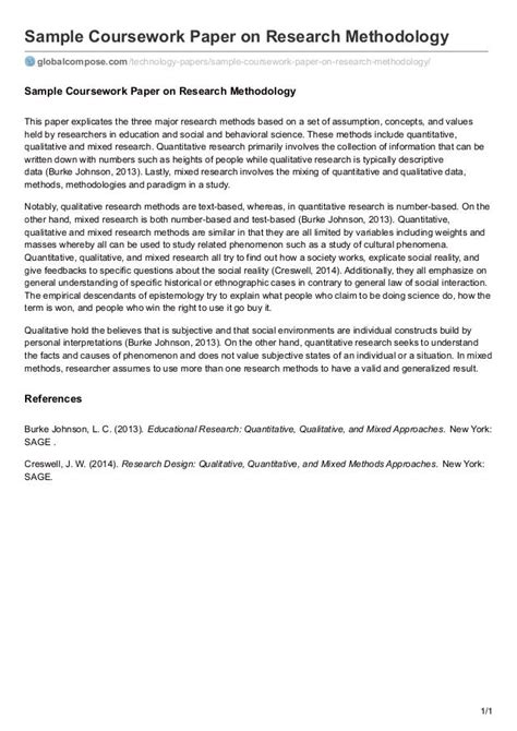 Sample Coursework Paper On Research Methodology