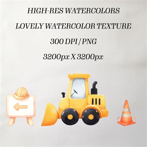 38 Watercolor Construction Vehicles Clip Art Bulldozer Crane Truck