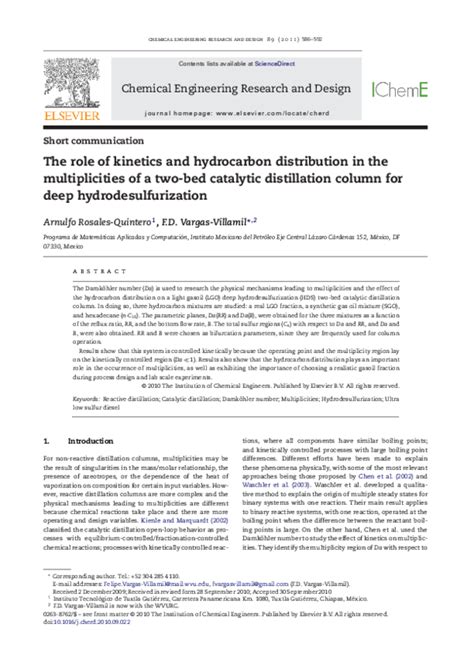 Pdf The Role Of Kinetics And Hydrocarbon Distribution In The Multiplicities Of A Two Bed