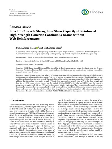 Pdf Effect Of Concrete Strength On Shear Capacity Of Reinforced High Strength Concrete