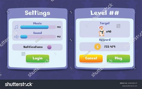 Settings Level Menu Pop Buttons Icons Stock Vector Royalty Free