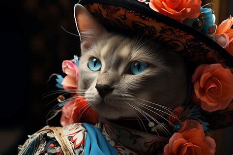 Premium Ai Image Portrait Of Siamese Cat Adorned In Vibrant Day Of