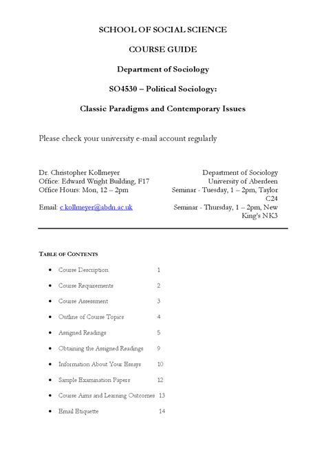 Political Sociology Syllabus Docsity