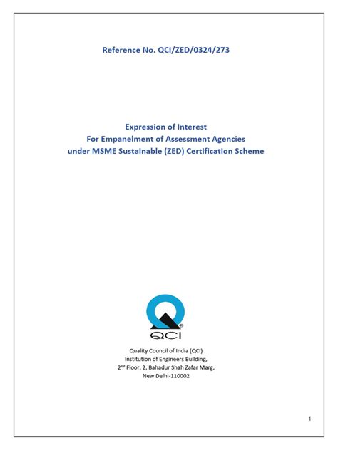 Expression Of Interest Empanelment Of Assessment Agencies Under Msme