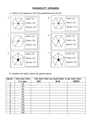 Ks2 Worksheet Probability Spinners 2 Worksheets Teaching Resources