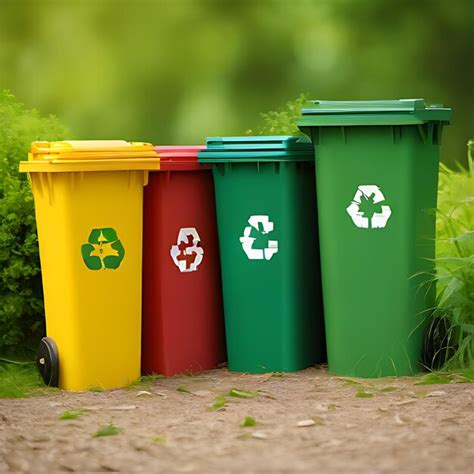 A Group Of Recycling Bins With One That Says Recycle Premium Ai