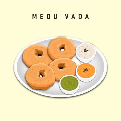 Premium Vector Crispy Medu Vada On Plate With Different Chuneys