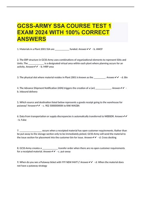 gcss army ssa course test 1 exam 2024 with 100 correct answers gcss