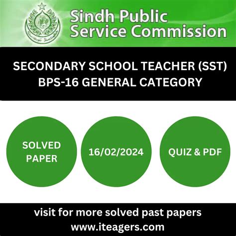 Secondary School Teacher Sst Bps 16 School Education Department Feb