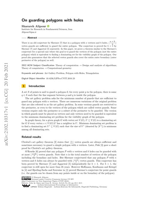 Pdf On Guarding Polygons With Holes
