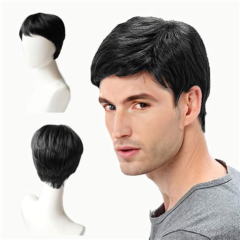 Eupsiiu Short Black Mens Wig Costume Wigs For Men Synthetic Mens Wigs