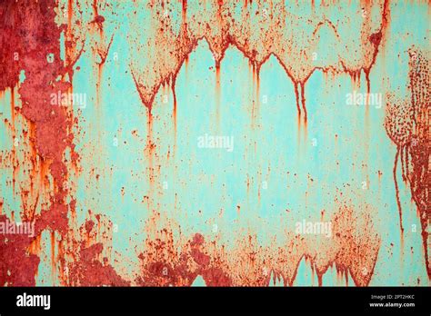 Red Rust Texture On A Blue Background The Blue Wall Is Dirty And Rusty Stock Photo Alamy