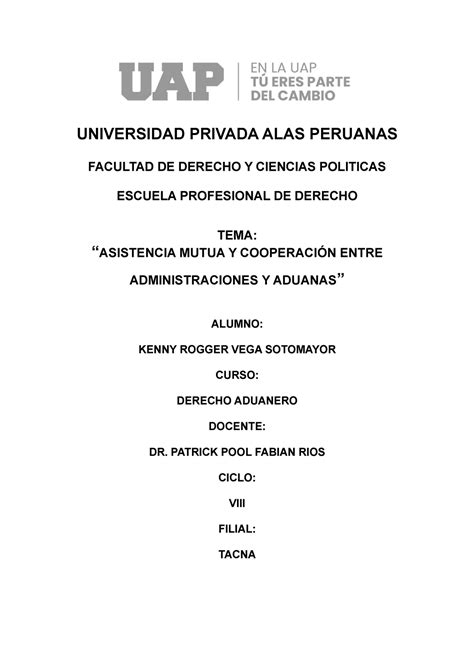Cooperación Y Asistencia Mutua En Asuntos Aduaneros Universidad