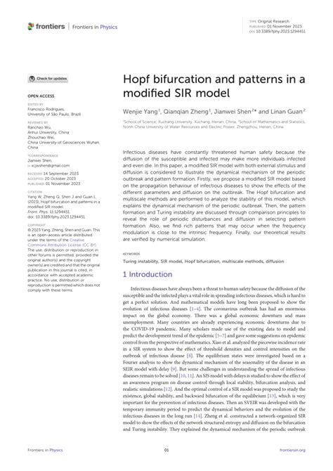 Pdf Hopf Bifurcation And Patterns In A Modified Sir Model