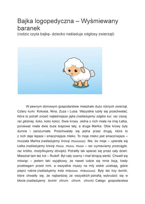 Bajka Logopedyczna Baranek Bajka Logopedyczna Wyśmiewany Baranek