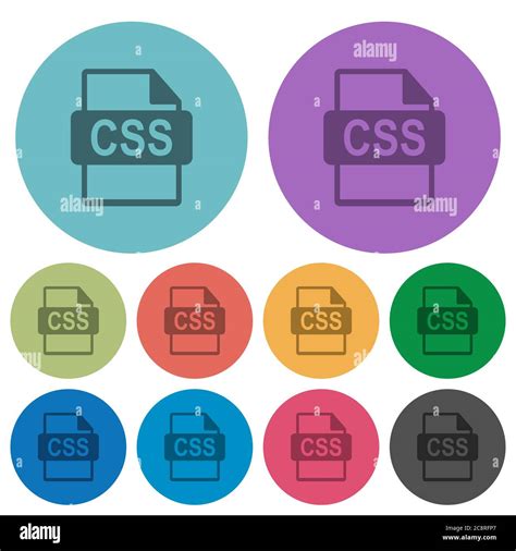 Color CSS File Format Flat Icon Set On Round Background Stock Vector