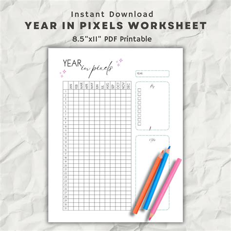 Year In Pixels Worksheet Printable Color Your Year Worksheet Fun