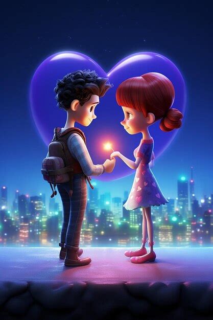 Premium Ai Image Two 3d Pixar Tiny Male And Female In Love Holding A Toy Heart Full Shot