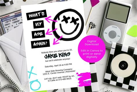 Editable Elder Emo Blink 182 Birthday Invitation Nobody Likes You When
