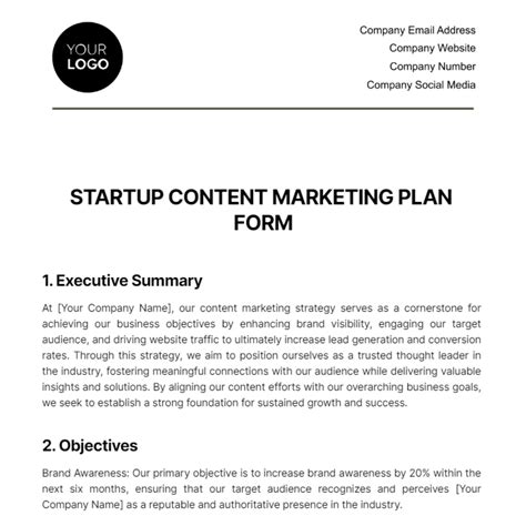 Startup Content Marketing Plan Form Template Edit Online And Download Example