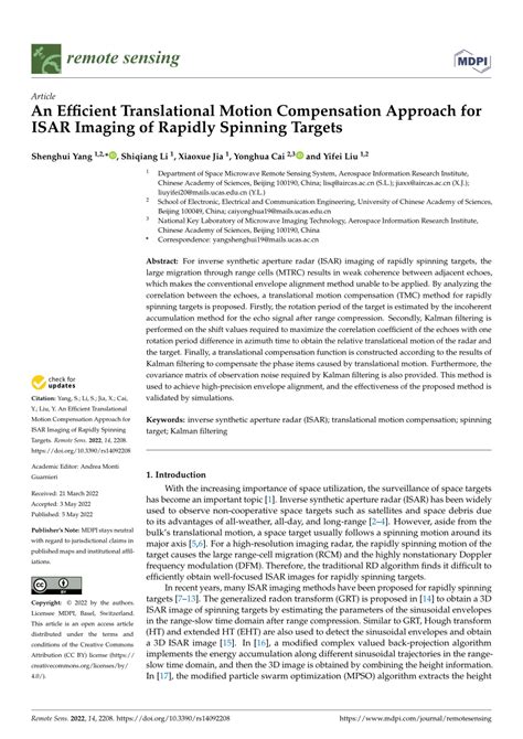 Pdf An Efficient Translational Motion Compensation Approach For Isar Imaging Of Rapidly