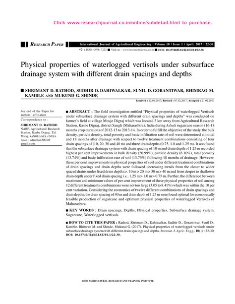 Pdf Physical Properties Of Waterlogged Vertisols Under Subsurface Drainage System With
