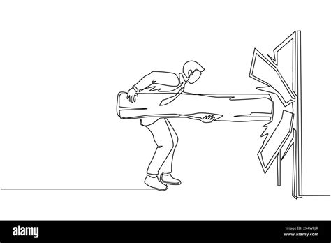 Continuous One Line Drawing Businessman Holding Large Log And