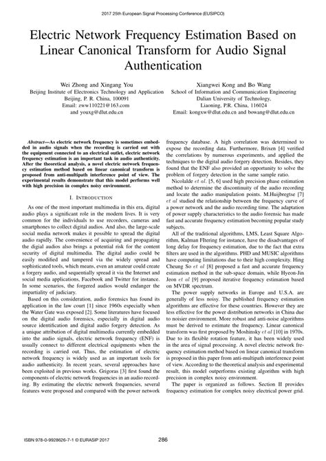 Pdf Electric Network Frequency Estimation Based On Linear Canonical Transform For Audio Signal
