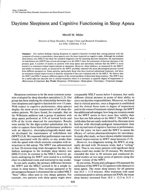 Pdf Daytime Sleepiness And Cognitive Functioning In Sleep Apnea