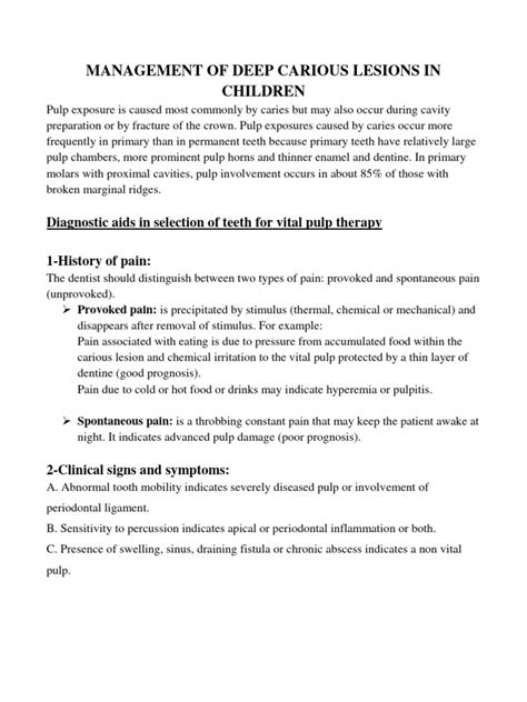 Management Of Deep Carious Lesions Pdf Human Tooth Fixation Histology