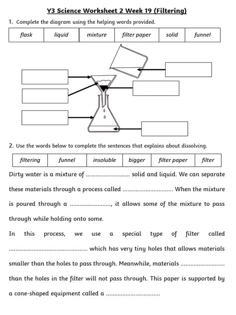Y3 Science Worksheet 2 Week 19 Filtering Pdf