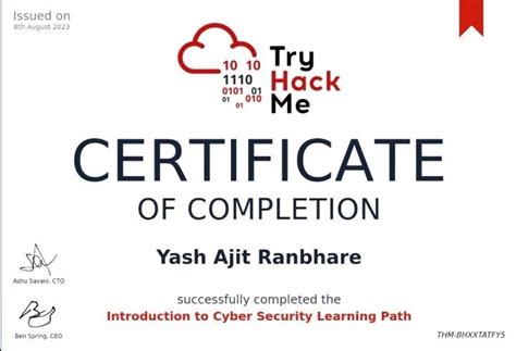 Yash Ranbhare On Linkedin Cybersecurity Tryhackme Continuouslearning
