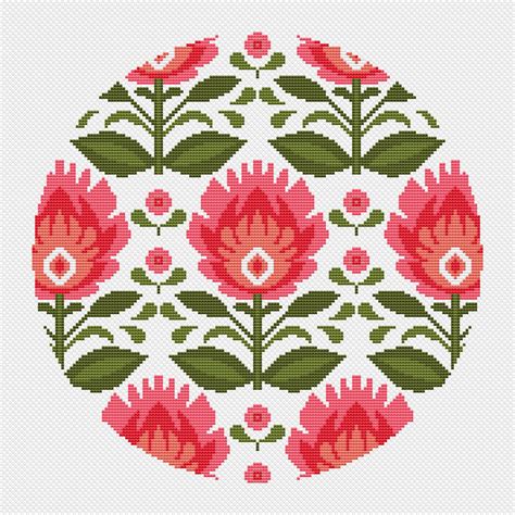 Polish Folk Art cross stitch pattern PDF Ethnic floral Etsy España