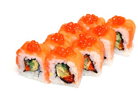 캐 비어의 연어 롤 비행 물고기의 캐 비어와 함께 초밥입니다 아름 다운 요리 일본 요리입니다 건강한 생활방식에 대한 스톡 사진