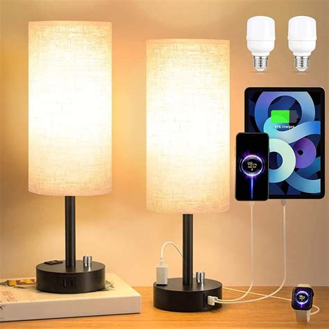 Sunsanly Bedside Desk Lamp With Usb A Usb C Charging Port 6w Bulb