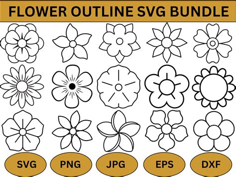 Flower Outline Svg Bundle Spring Floral Clipart Digital Download Etsy