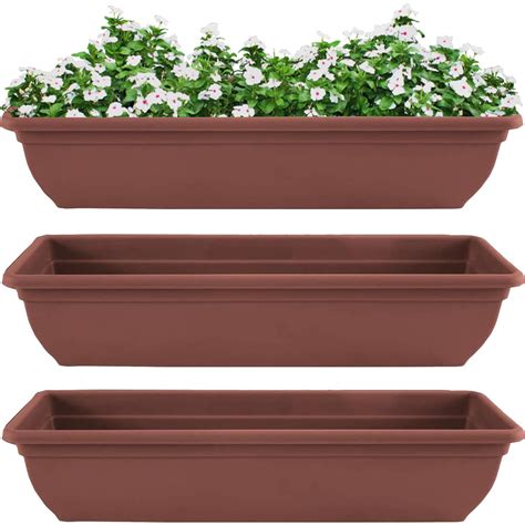 Allez 3pcs Trough Planter Terracotta Window Box Planter Plants Flower Long Pot Indoor