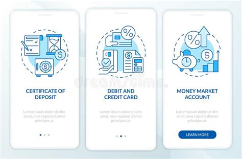 Banking Products Blue Onboarding Mobile App Screen Stock Vector