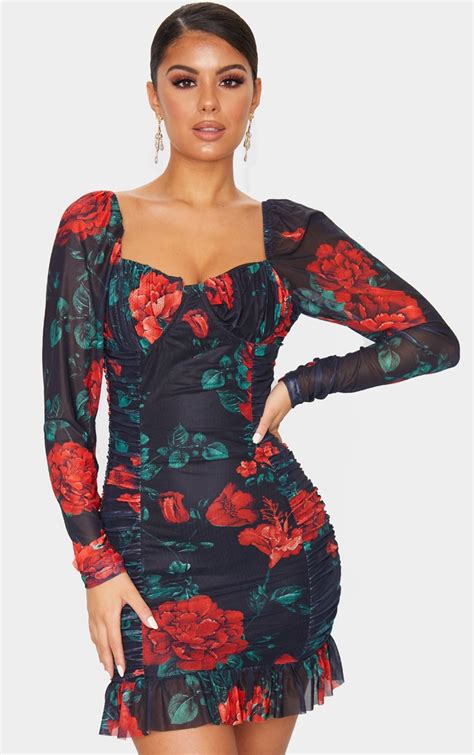 Floral Ruched Bodycon Dress Dresses Images 2022