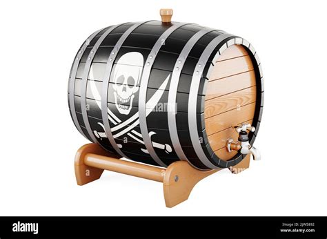 Wooden Barrel With Pirate Flag 3d Rendering Isolated On White